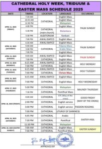 HOLY WEEK EASTER MASS SCHEDULE 2025 – COLA